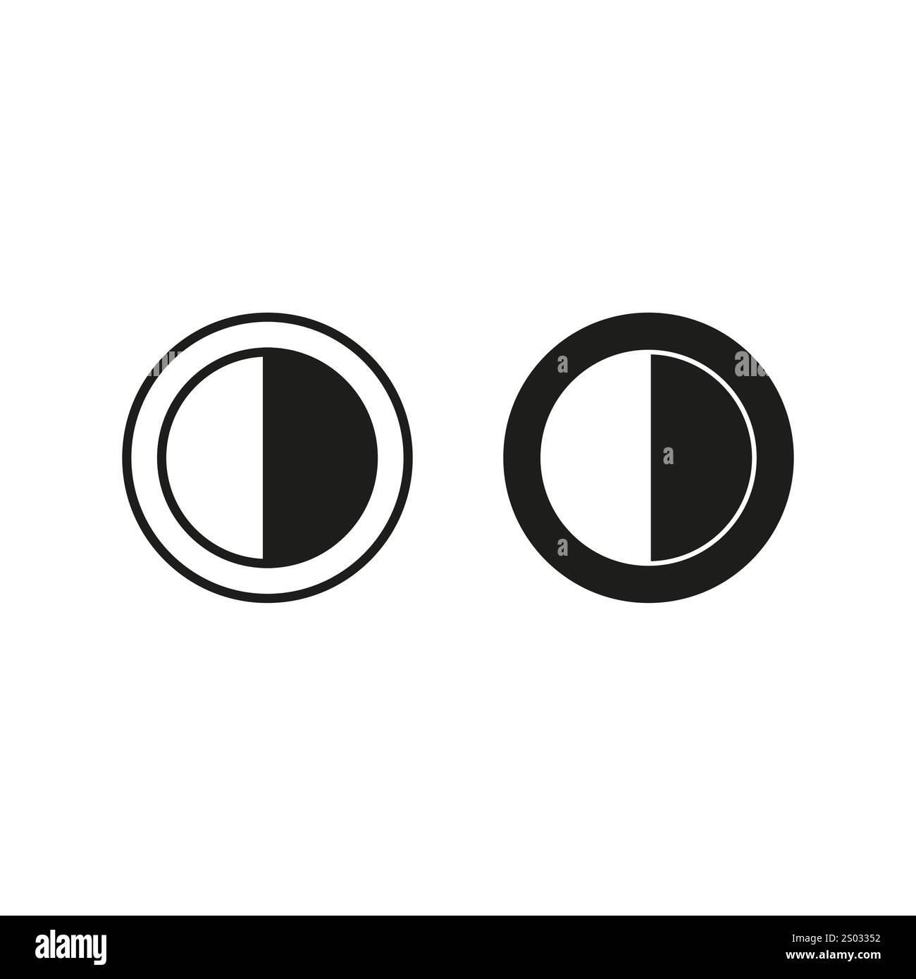 Contrast icon. Half-circle shapes. Black and white elements. Vector ...