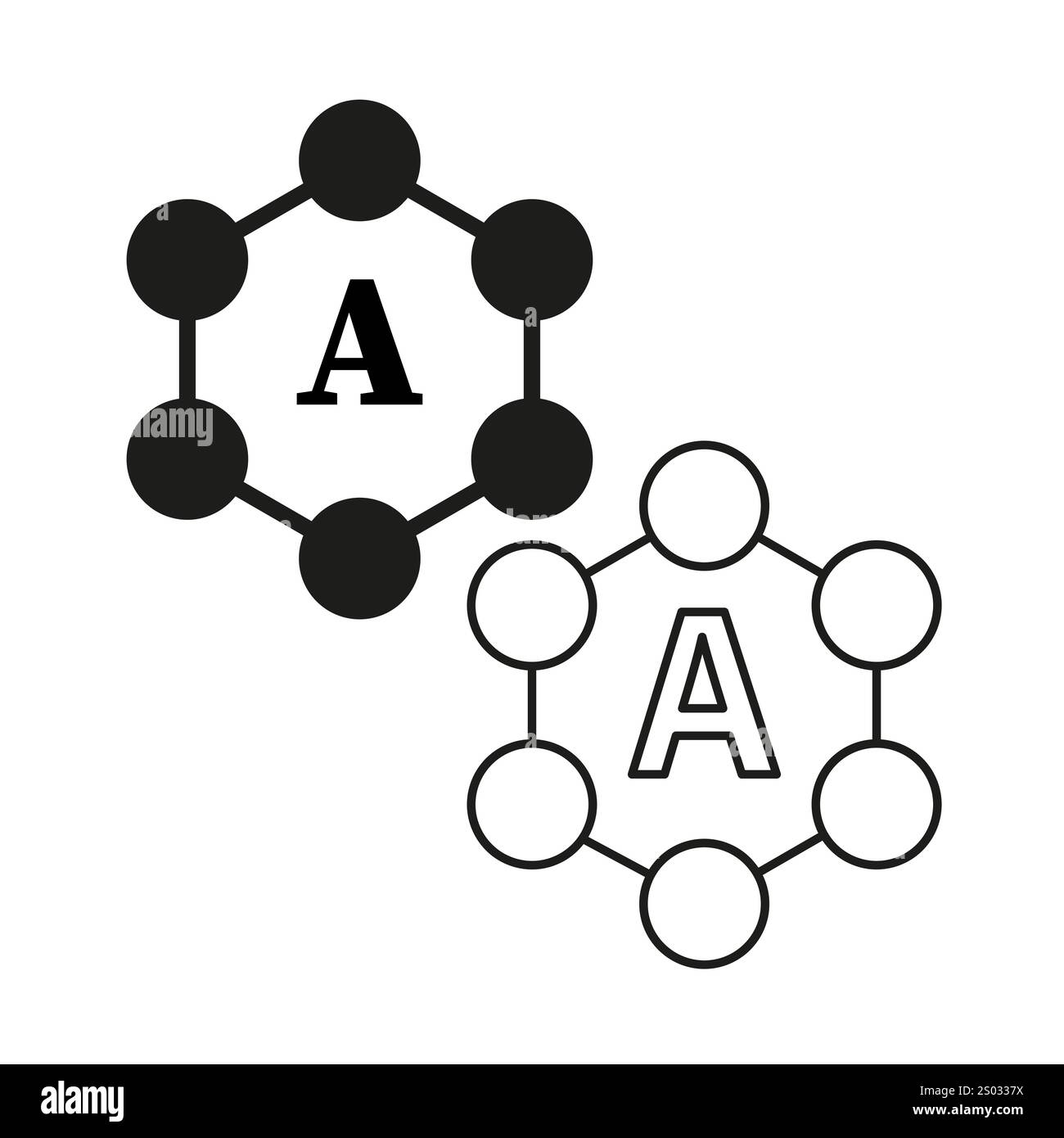 Molecular structure icon. Hexagonal atom design. Connected dots graphic ...
