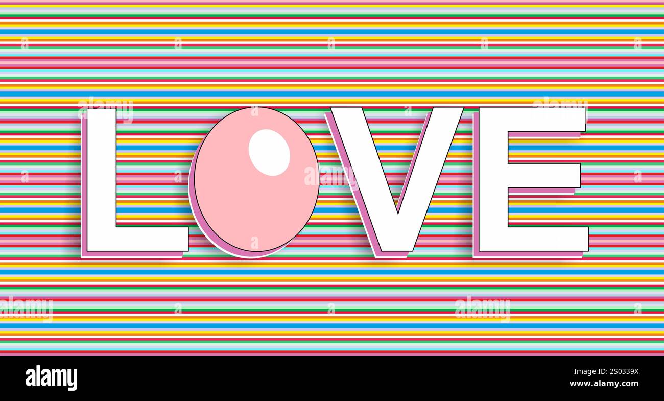 Love word. Single word. Illustration. 3D text effect on colorful ...