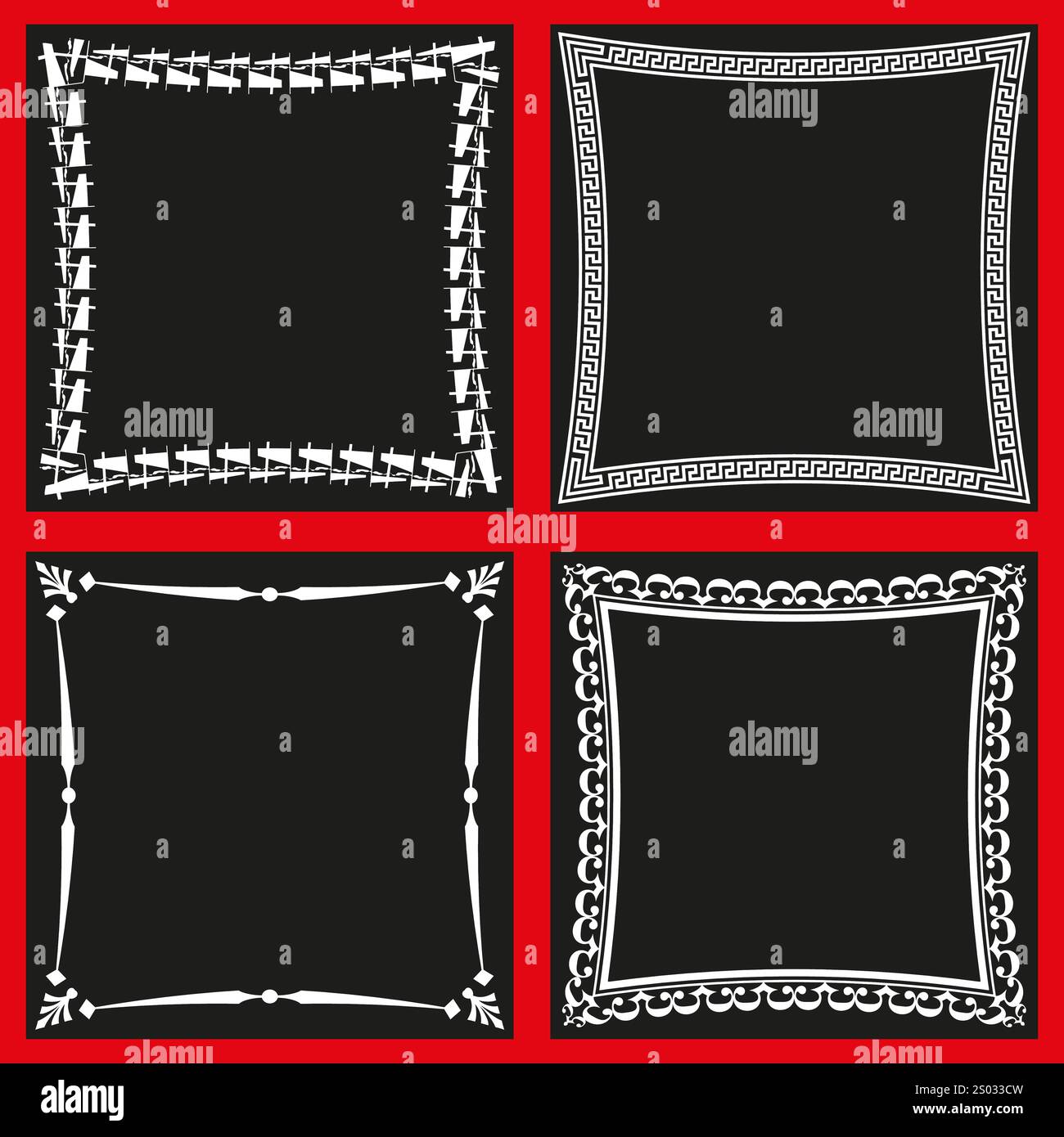 Decorative frame icons. Red and black contrast. Classic border set ...