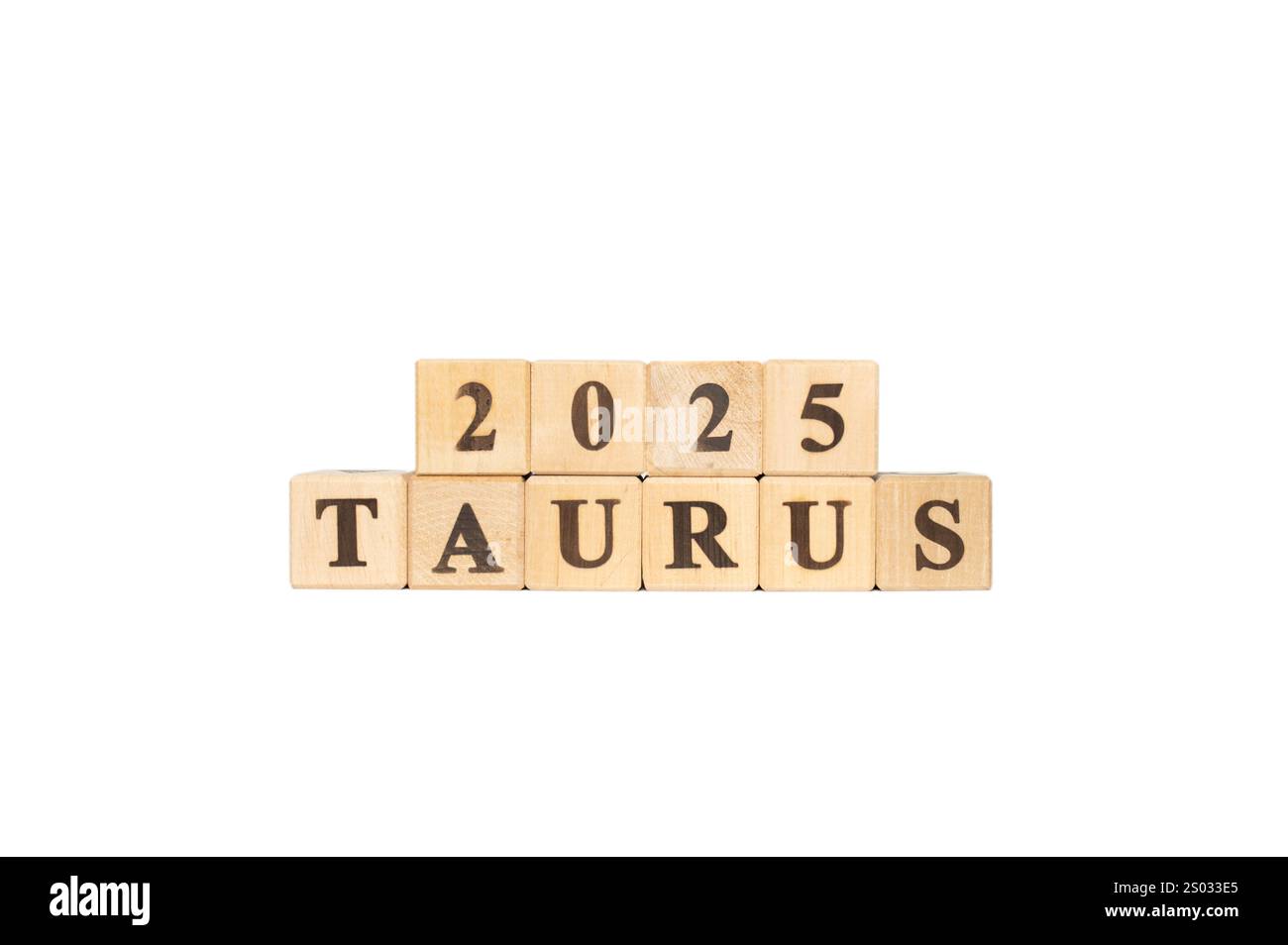 Taurus zodiac sign word in wooden cubes. White background. Set of ...