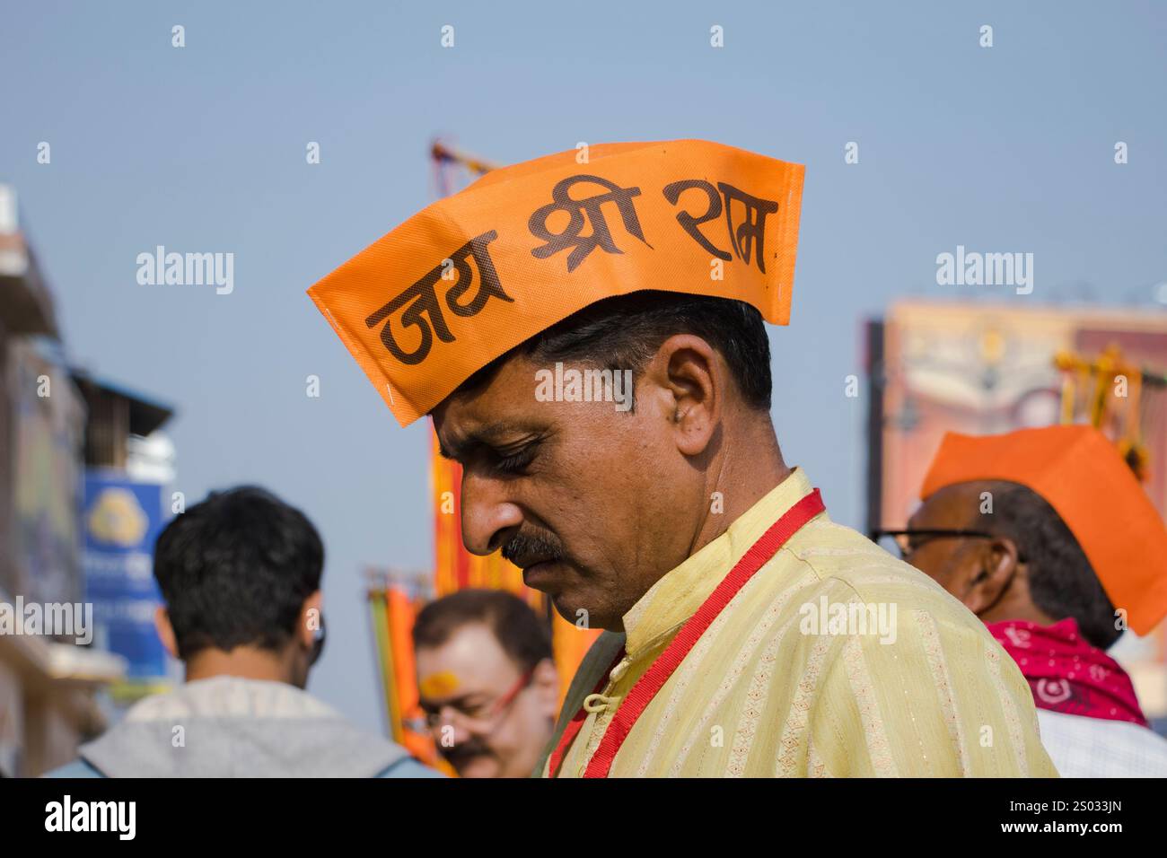 Wearing Jai Shree Ram printed saffron hat, Ram Janmabhoomi path ...