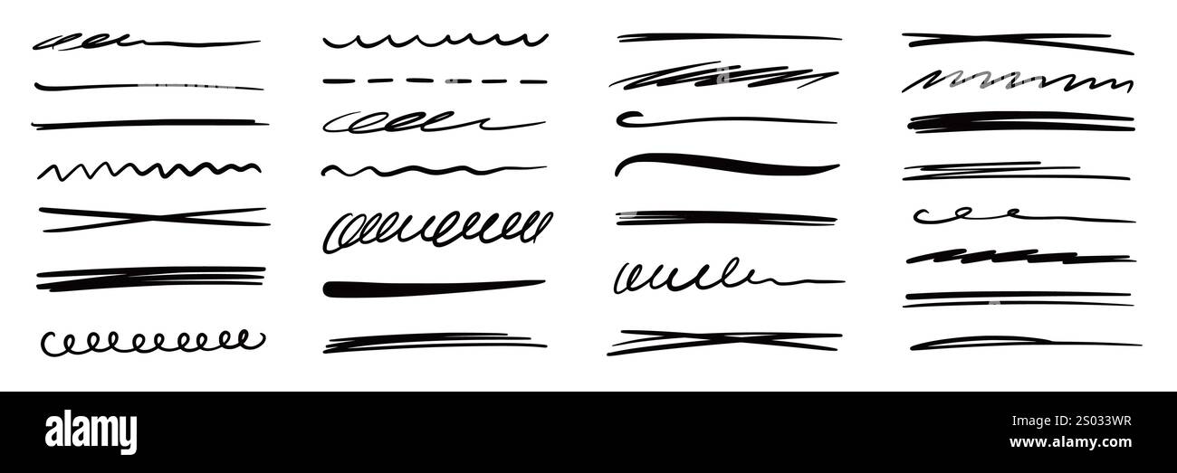 Line pen brush marker stroke underline vector set. Hand drawn doodle ...