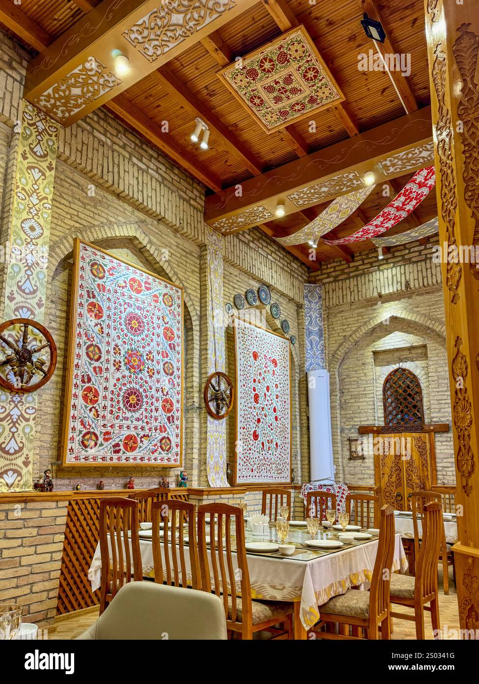 Traditional Restaurant Interior with Suzani Decor and Wooden ...