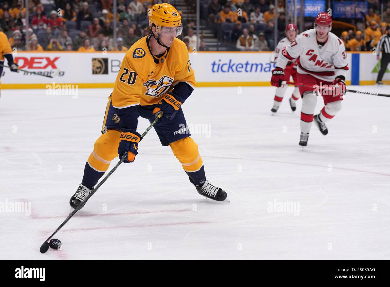 Nashville Predators defenseman Justin Barron (20) plays during the ...