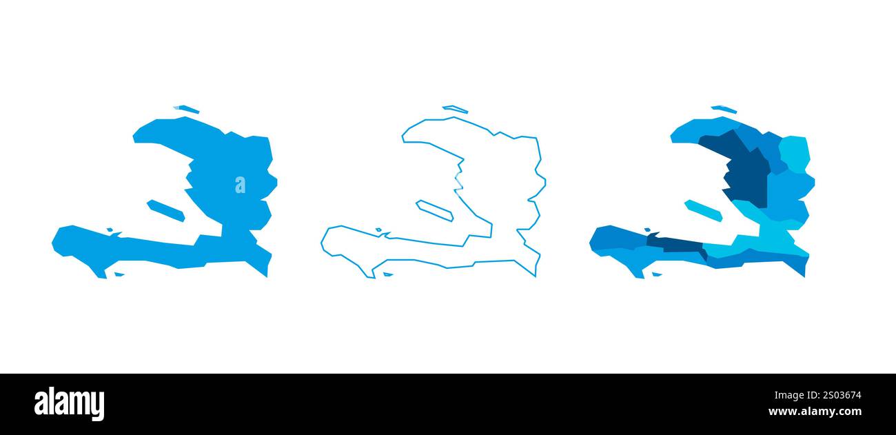 Haiti set of three maps - solid map, outline map and map highlighting ...