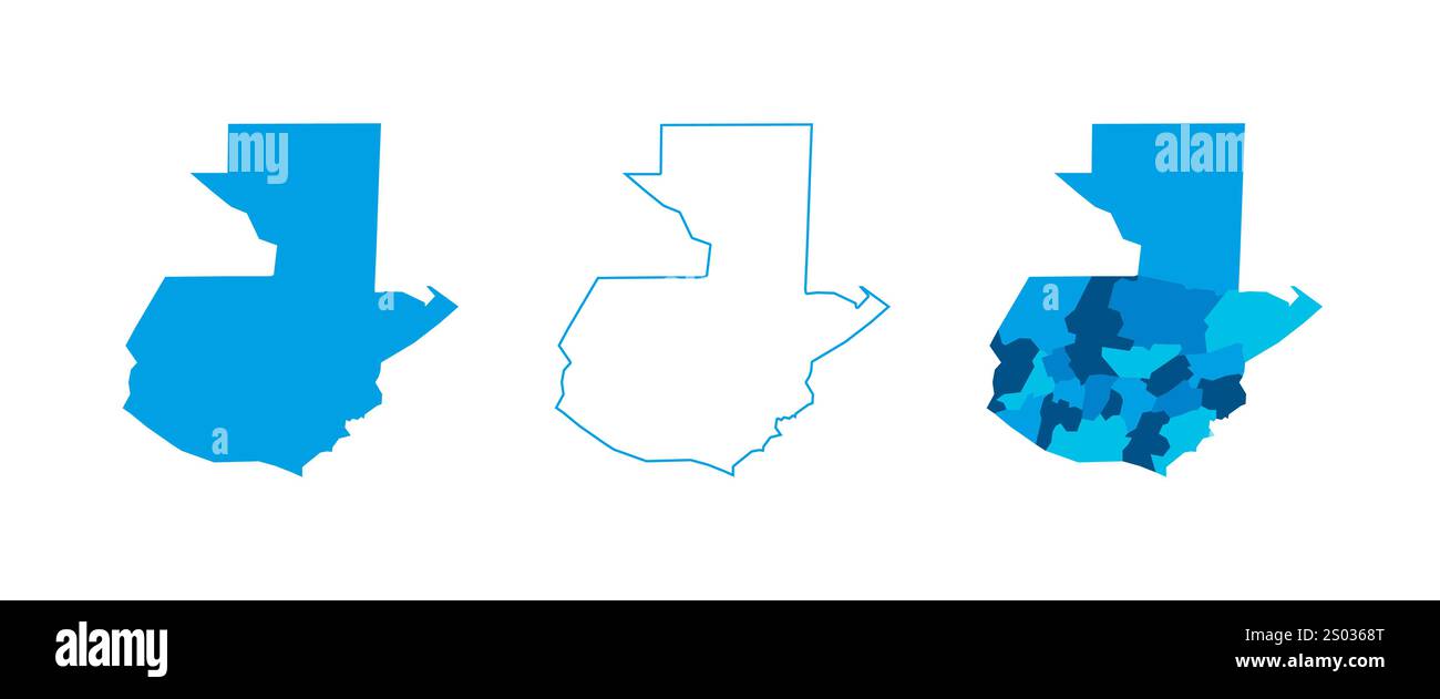 Guatemala set of three maps - solid map, outline map and map highlighting administrative ...