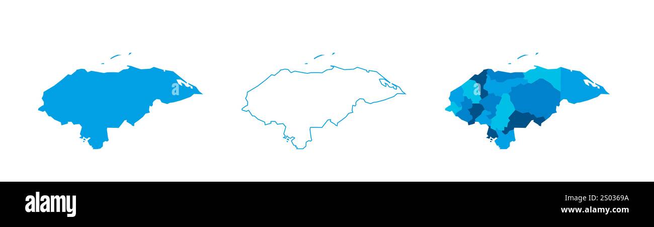 Honduras set of three maps - solid map, outline map and map ...