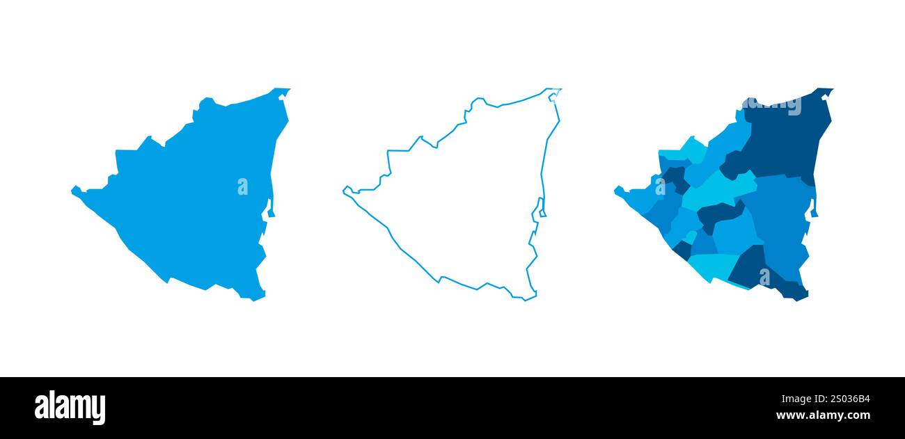 Nicaragua set of three maps - solid map, outline map and map ...