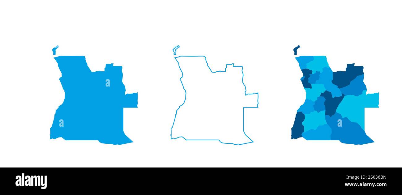 Angola set of three maps - solid map, outline map and map highlighting ...