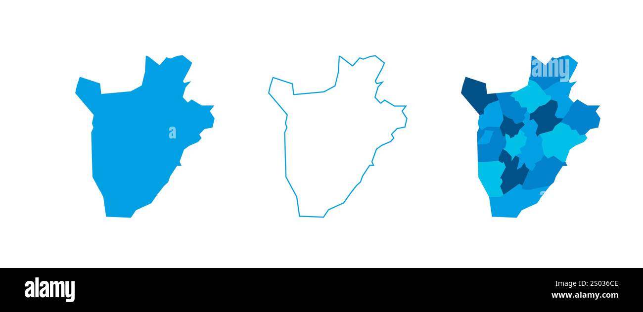 Burundi set of three maps - solid map, outline map and map highlighting ...