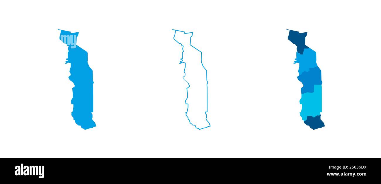 Togo set of three maps - solid map, outline map and map highlighting administrative divisions ...