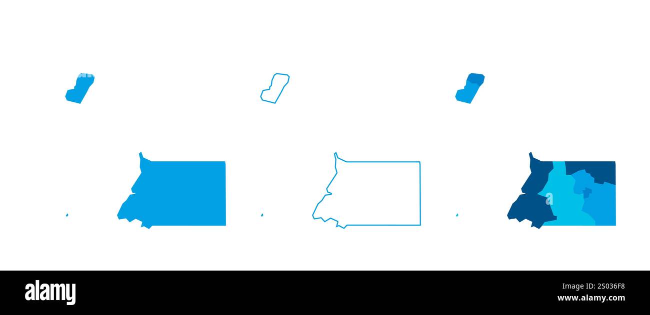 Equatorial Guinea set of three maps - solid map, outline map and map highlighting administrative ...