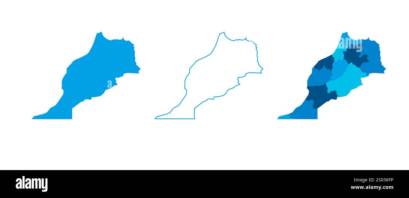 Morocco set of three maps - solid map, outline map and map highlighting ...