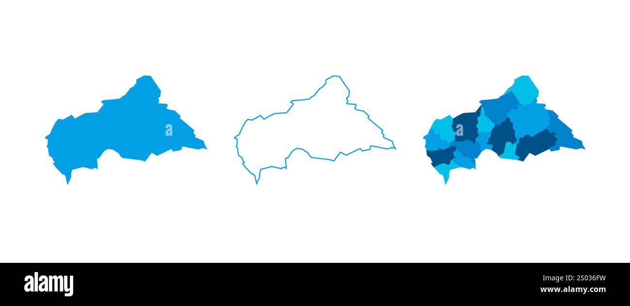 Central African Republic set of three maps - solid map, outline map and ...