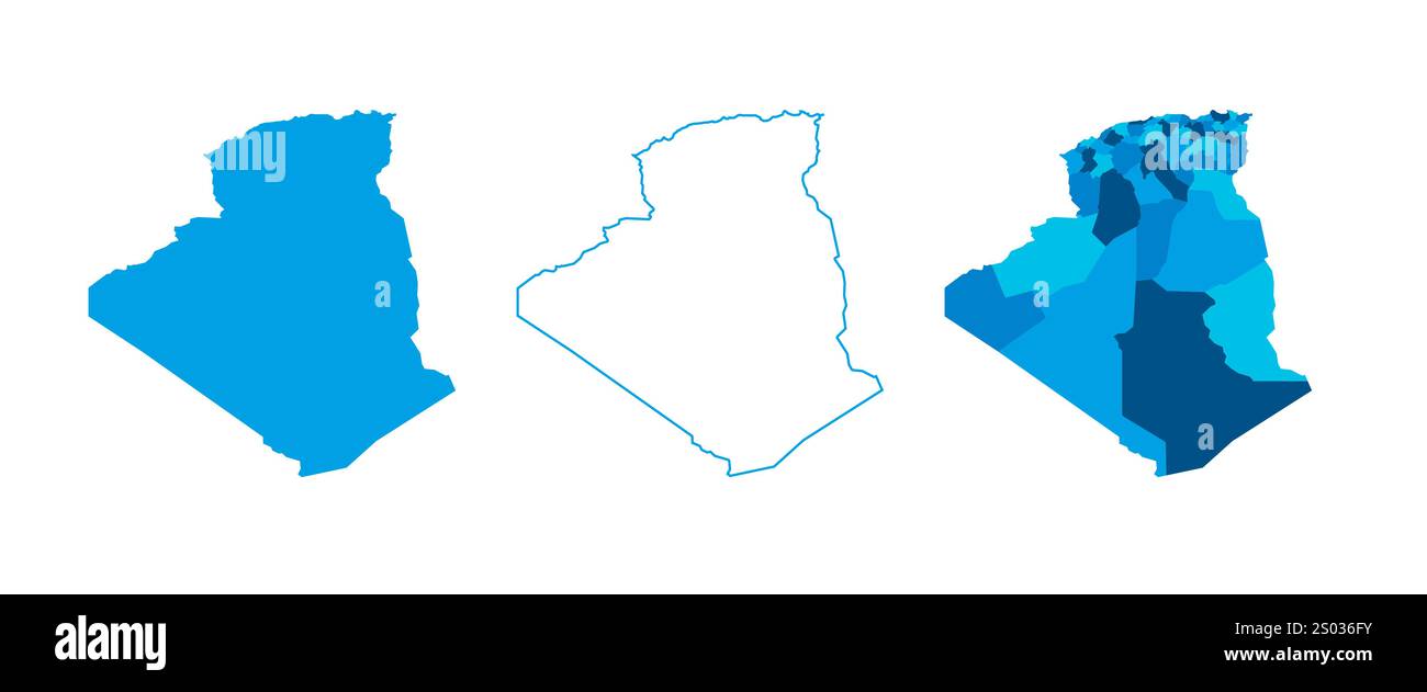 Algeria set of three maps - solid map, outline map and map highlighting ...