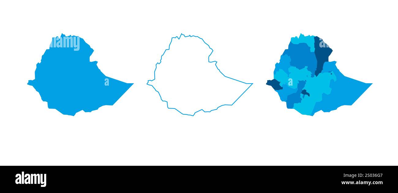 Ethiopia set of three maps - solid map, outline map and map ...