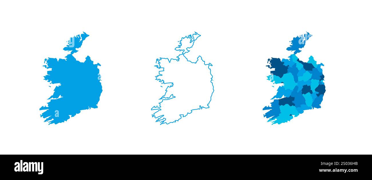 Ireland set of three maps - solid map, outline map and map highlighting ...