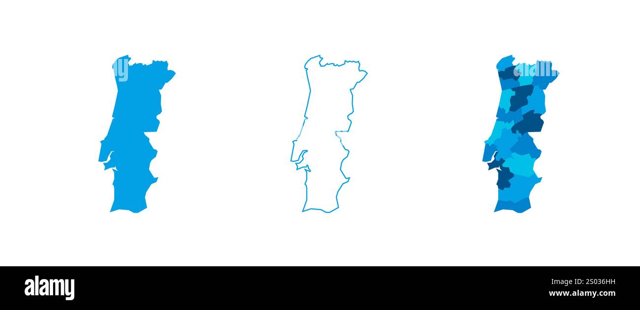 Portugal set of three maps - solid map, outline map and map ...