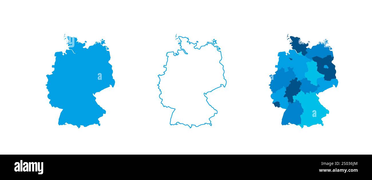 Germany set of three maps - solid map, outline map and map highlighting ...
