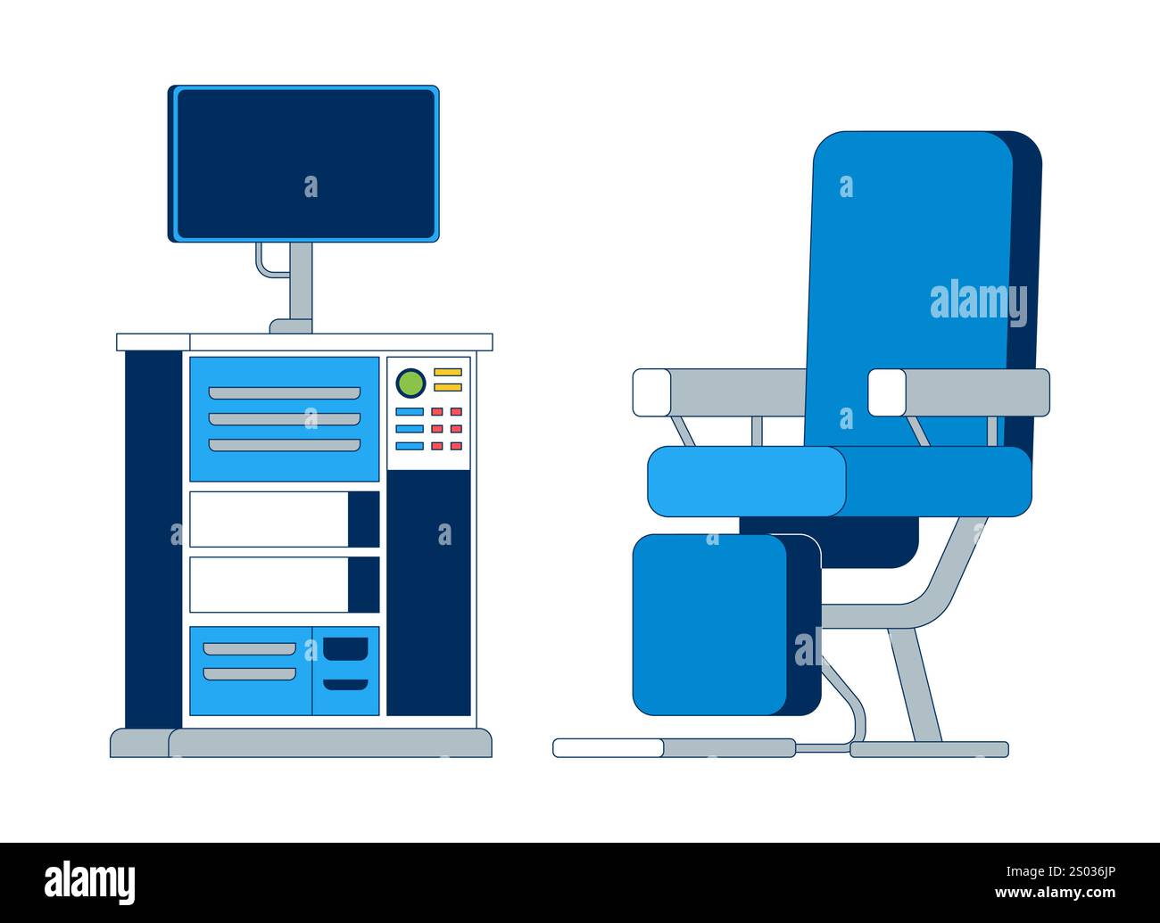Medical equipment and examination chair 2D cartoon object Stock Vector ...