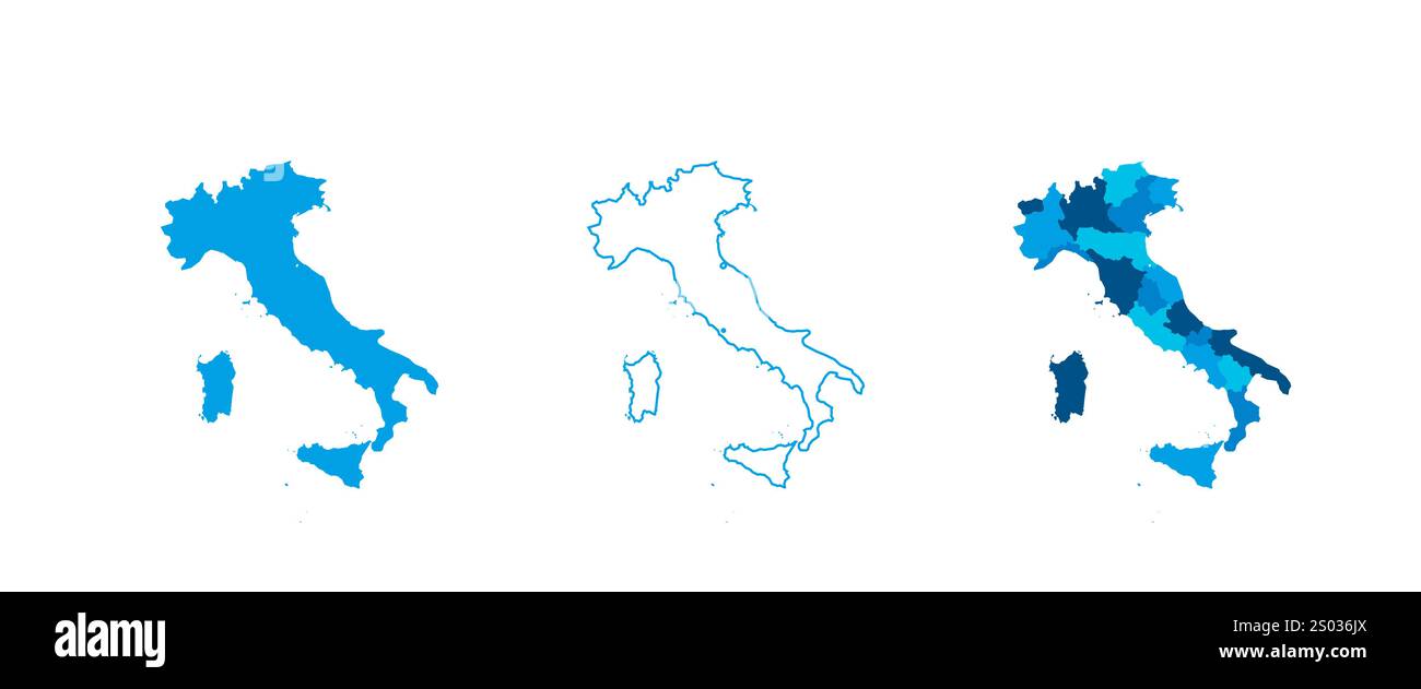 Italy set of three maps - solid map, outline map and map highlighting ...