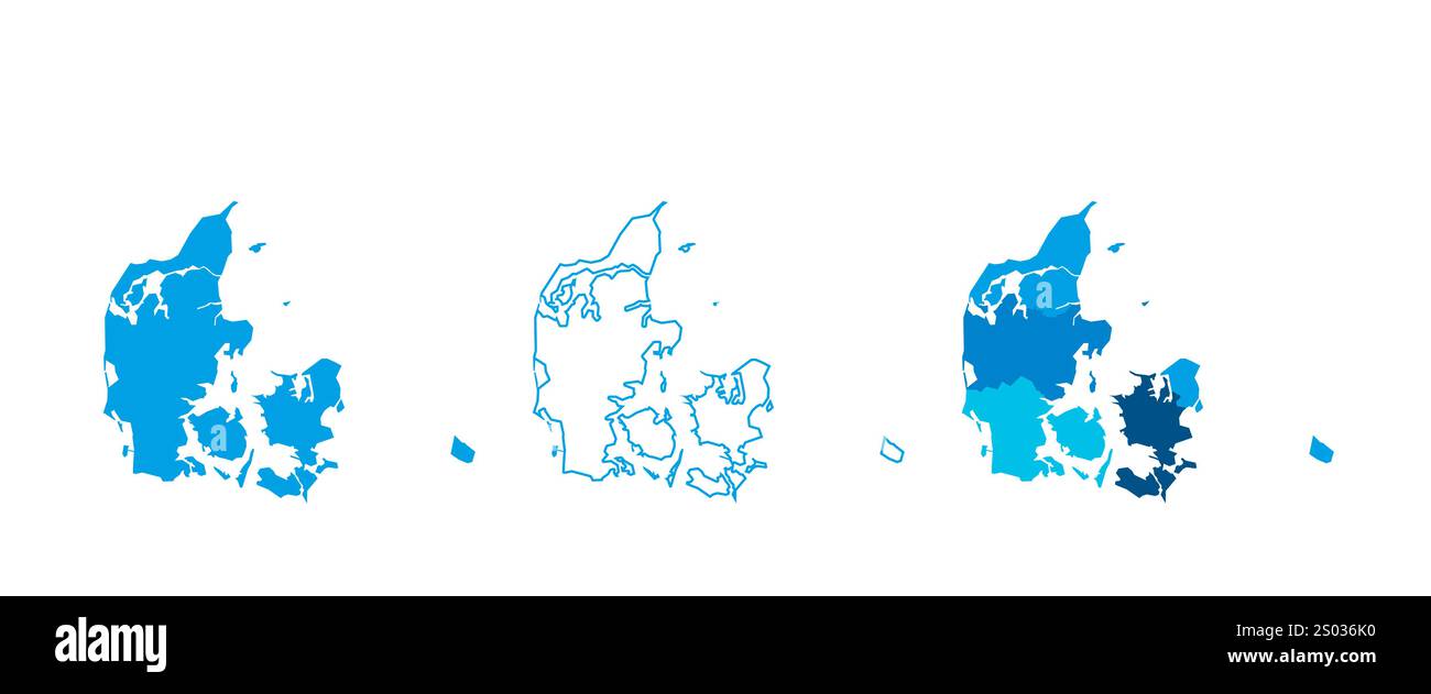 Denmark set of three maps - solid map, outline map and map highlighting ...