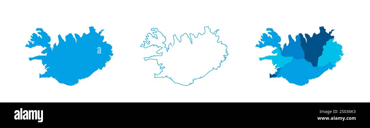 Iceland set of three maps - solid map, outline map and map highlighting ...