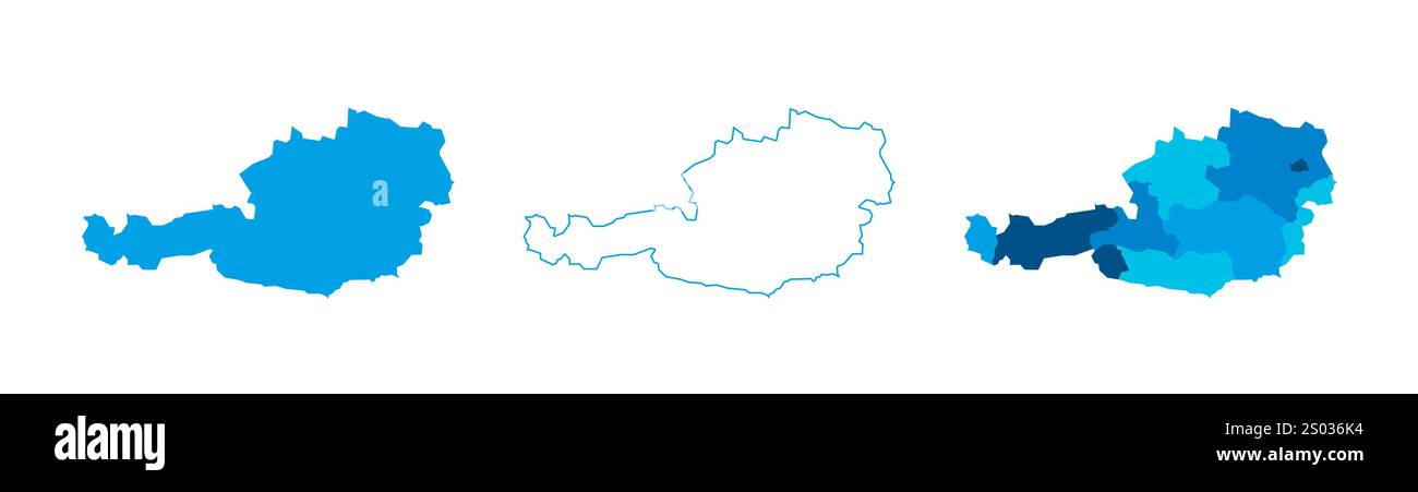 Austria set of three maps - solid map, outline map and map highlighting ...