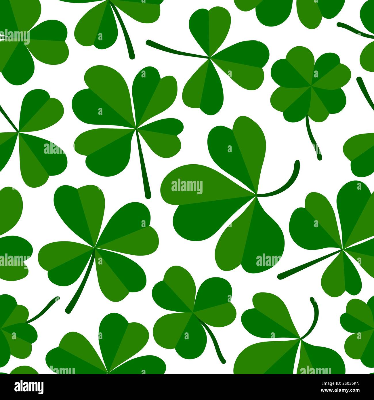 Shamrock or clover leaf flat design green seamless pattern falling leaves on white background ...