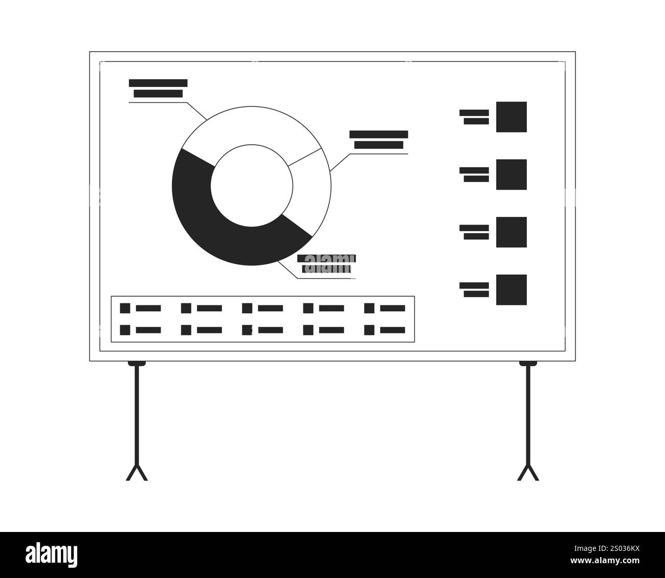 Segmented pie chart on presentation board black and white 2D line object Stock Vector Image ...