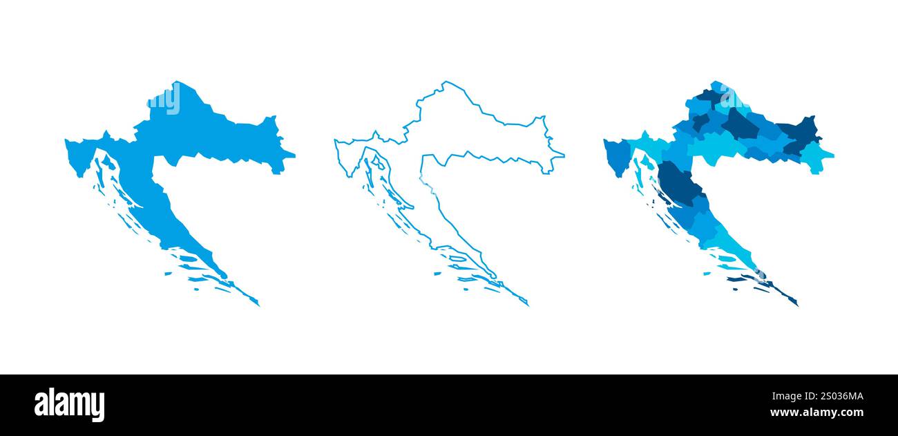 Croatia set of three maps - solid map, outline map and map highlighting ...