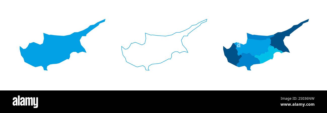 Cyprus set of three maps - solid map, outline map and map highlighting ...