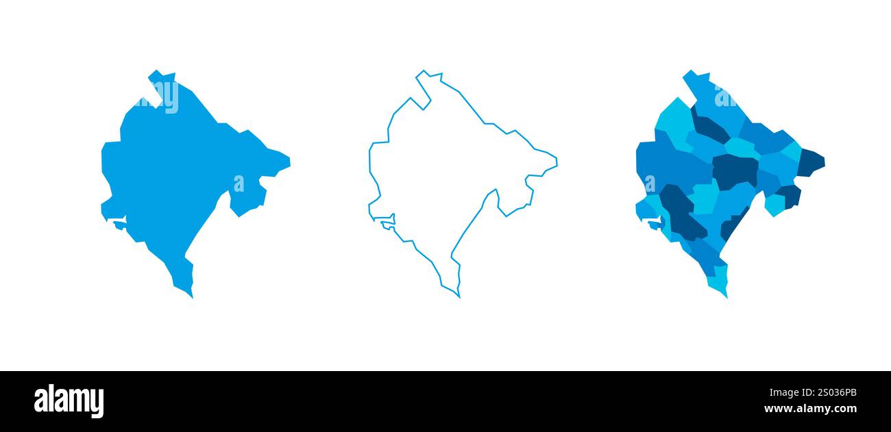 Montenegro set of three maps - solid map, outline map and map ...