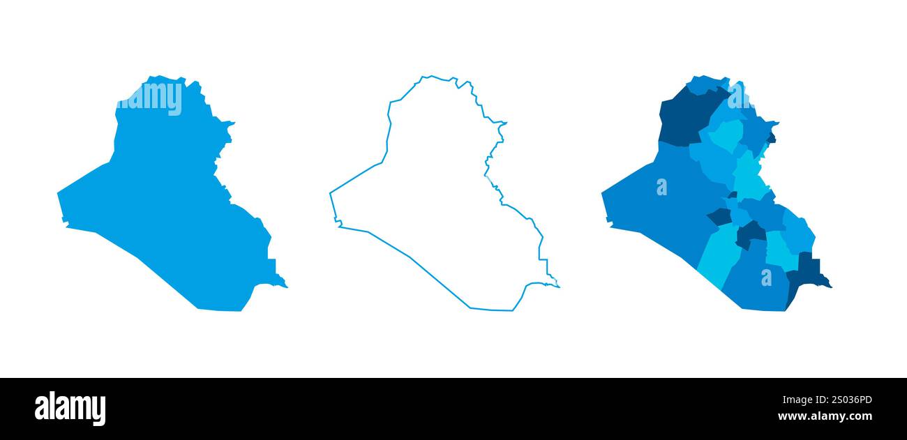Iraq set of three maps - solid map, outline map and map highlighting ...