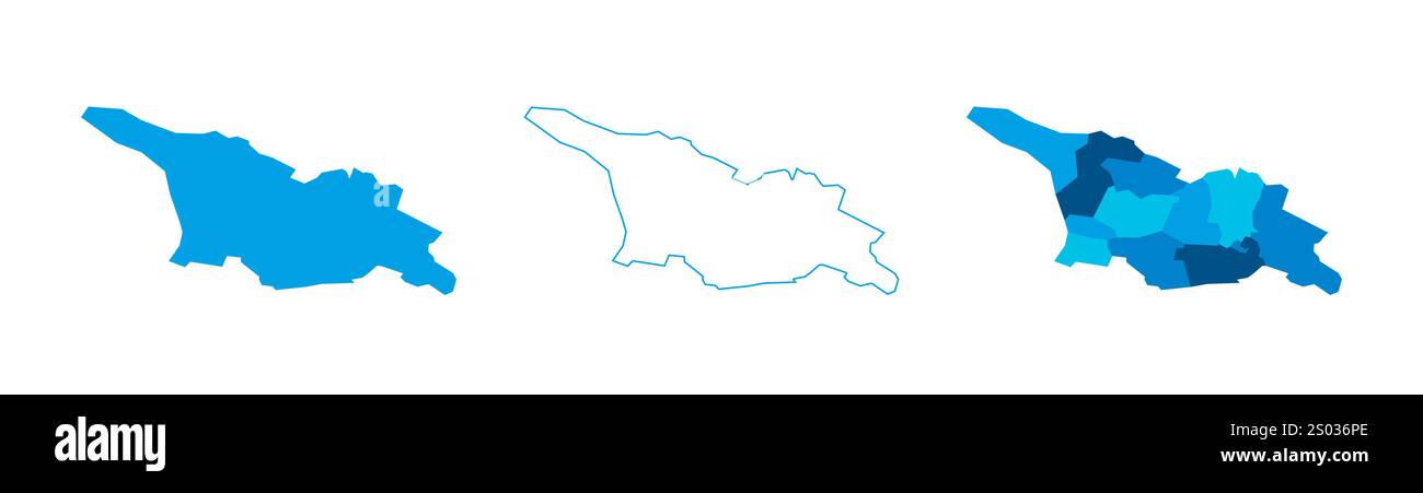 Georgia set of three maps - solid map, outline map and map highlighting ...
