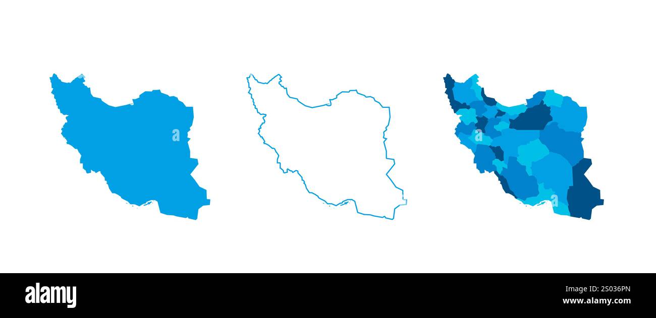 Iran set of three maps - solid map, outline map and map highlighting ...