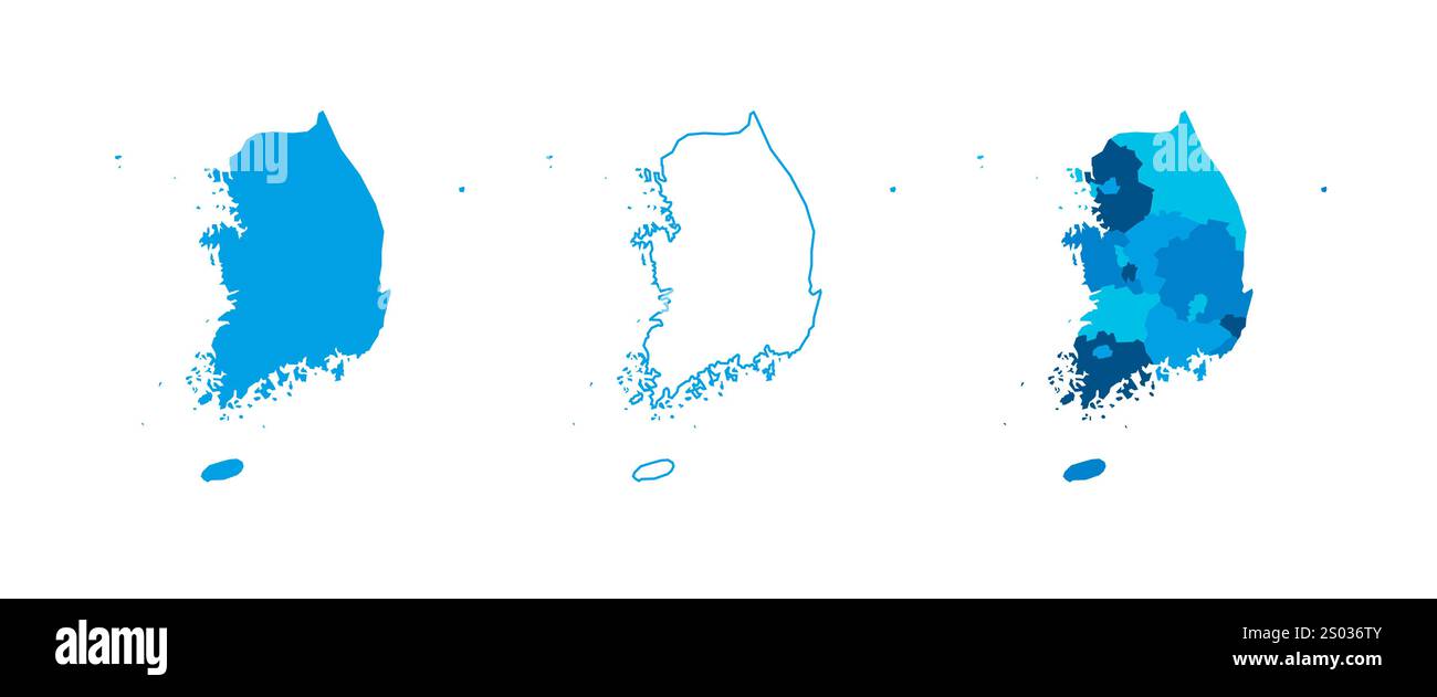 South Korea set of three maps - solid map, outline map and map ...