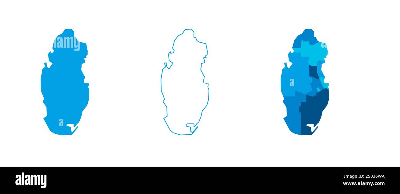 Qatar set of three maps - solid map, outline map and map highlighting ...
