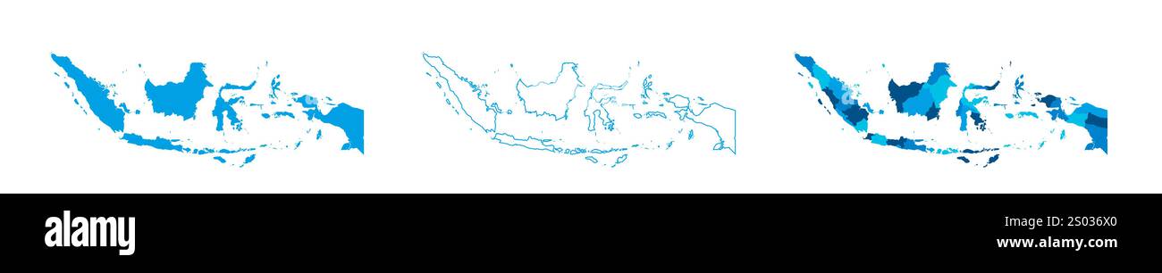 Indonesia set of three maps - solid map, outline map and map ...