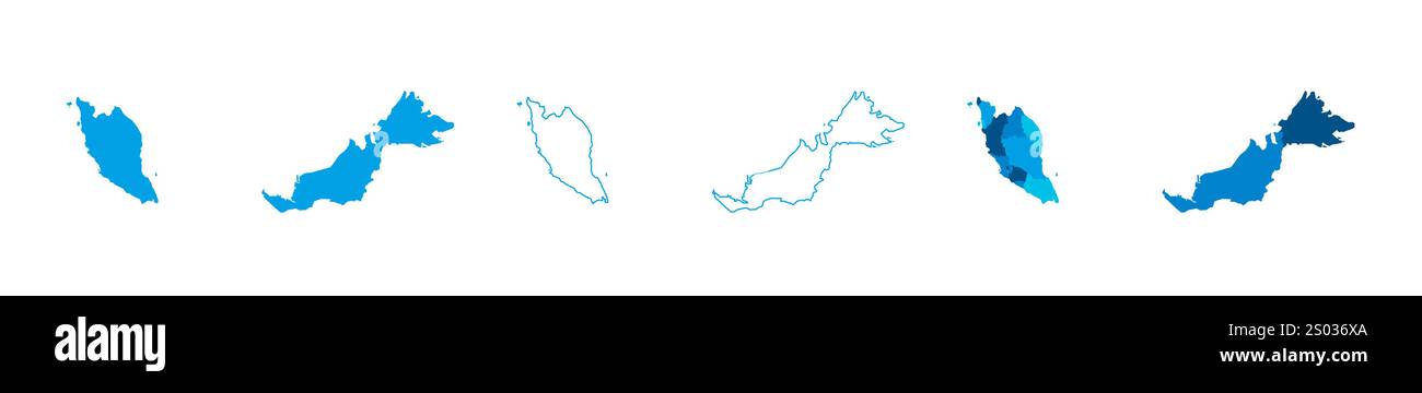 Malaysia set of three maps - solid map, outline map and map ...