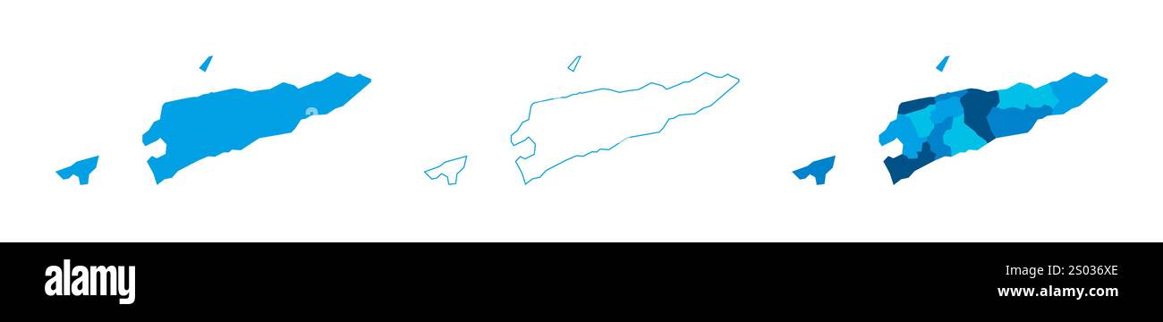 East Timor set of three maps - solid map, outline map and map ...