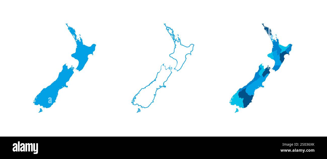New Zealand set of three maps - solid map, outline map and map ...