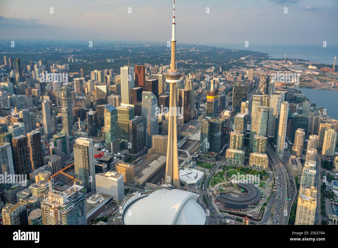 Twilight Over Toronto. Stunning Aerial View from Helicopter Stock Photo ...