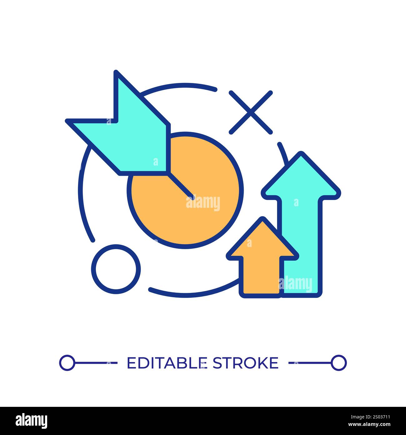 Target with arrow and raising charts RGB color icon. Effective data ...