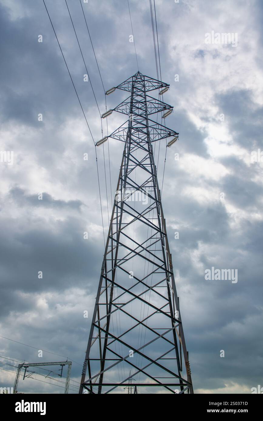 High Voltage Power Line Near Active Construction Site Stock Photo - Alamy