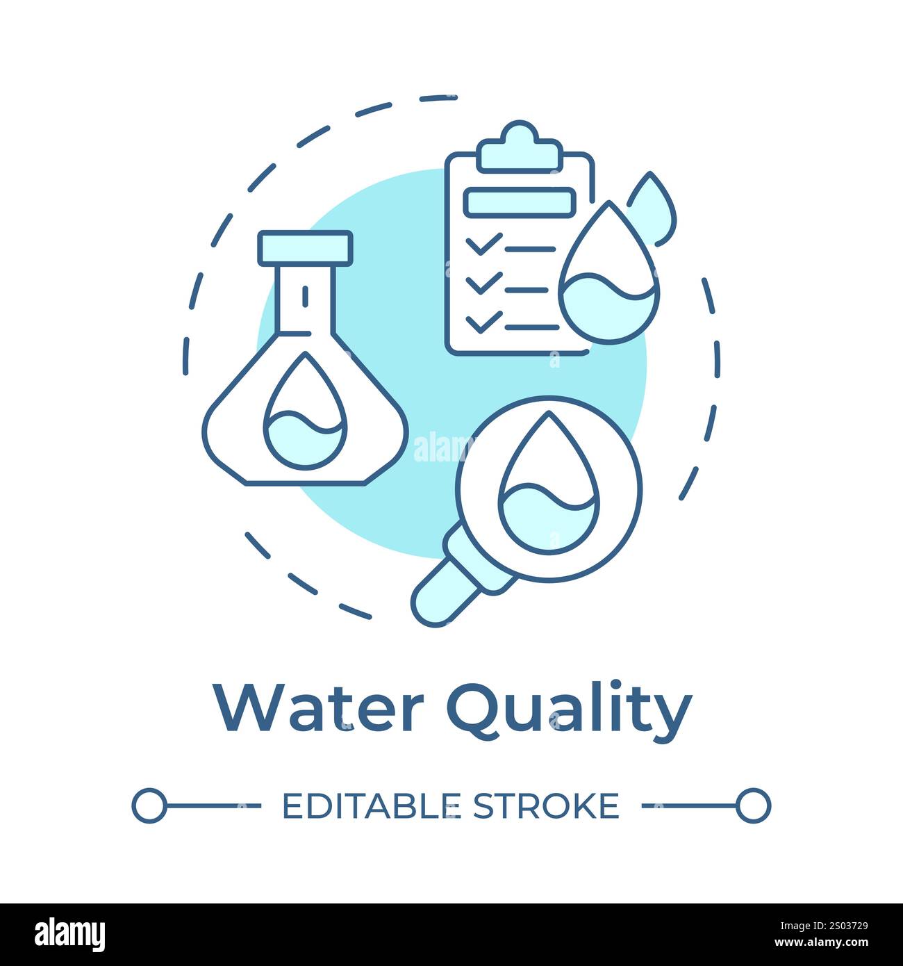 Water quality soft blue concept icon. Laboratory research of liquids ...