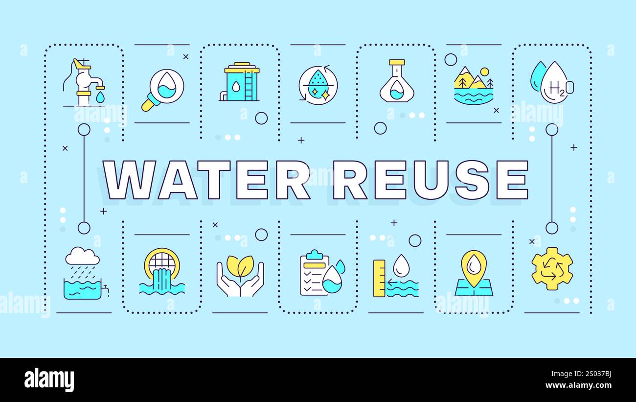 Water reuse soft blue word concept. Nature liquid sources management ...