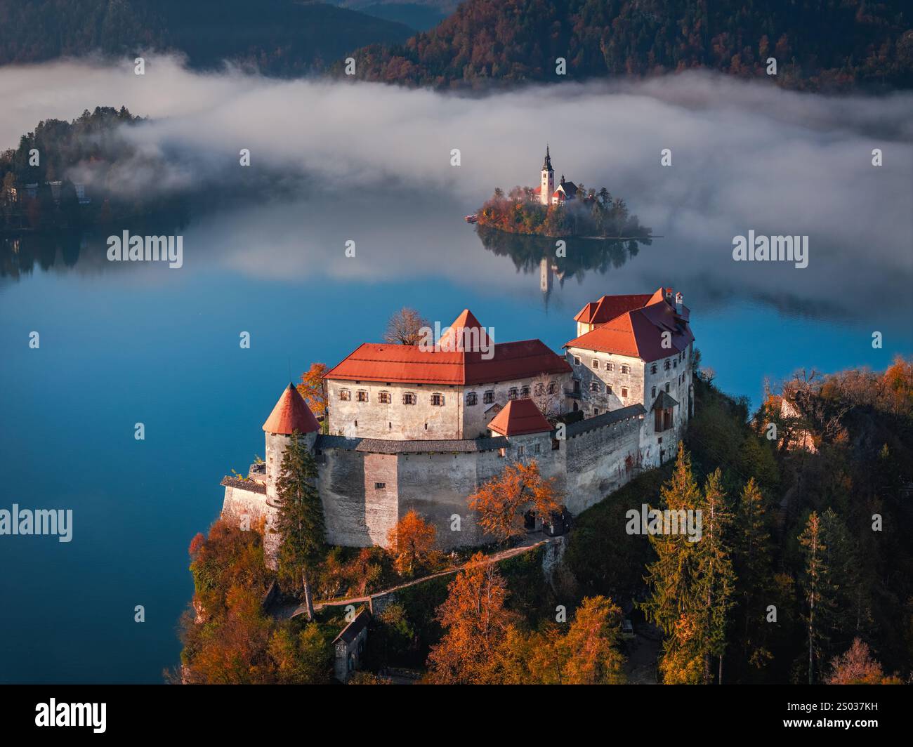 Bled, Slovenia - Aerial view of beautiful Bled Castle (Blejski Grad ...