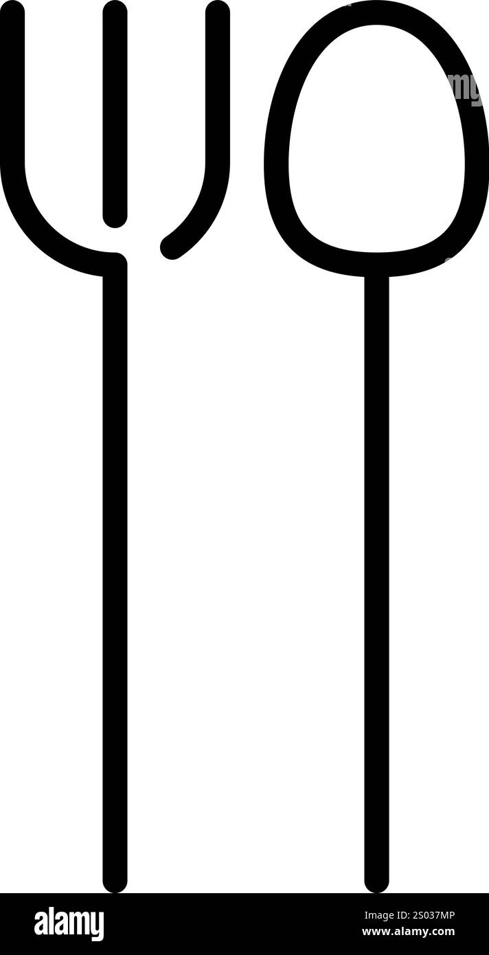 Fork and spoon line icon. Kitchen utensils outline vector sign ...